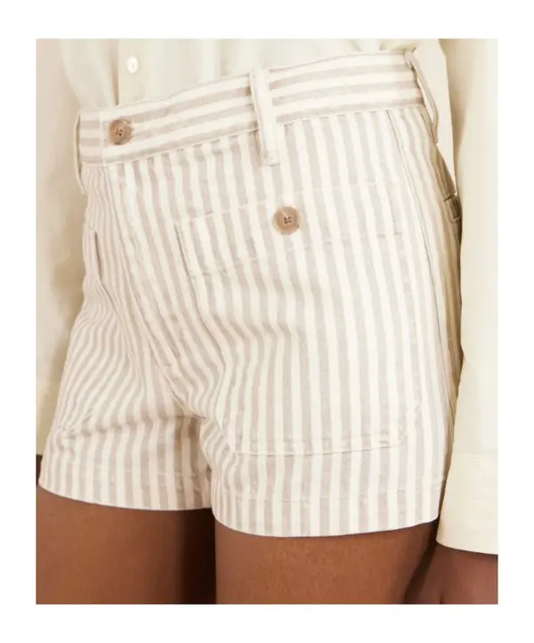 FRAME The Cruise Striped Cotton Denim Shorts - Beige