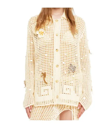 Alanui Where The Waves Begins" Crochet Shirt With Embellishments - Sand-colored