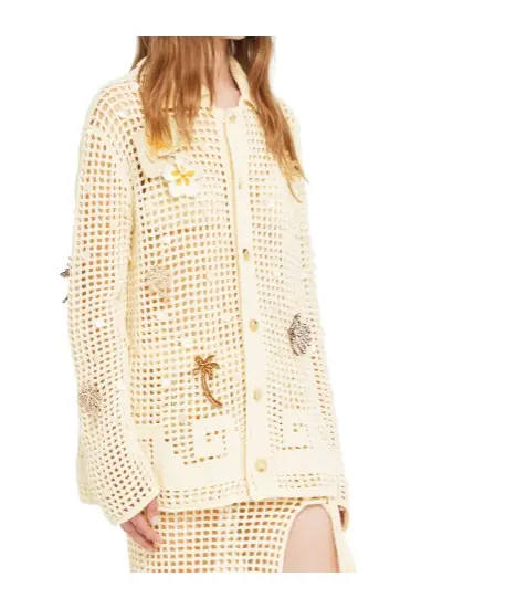 Alanui Where The Waves Begins" Crochet Shirt With Embellishments - Sand-colored