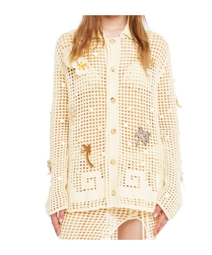 Alanui Where The Waves Begins" Crochet Shirt With Embellishments - Sand