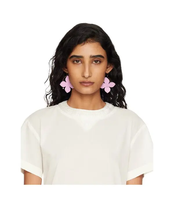 Marni 24k Gold-plated Brass Flower Pendant Hook Earrings - Pink