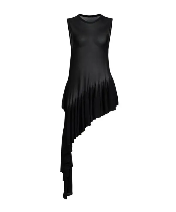 Alaïa Pleated Ruffle Asymmetrical Hem Top - Black