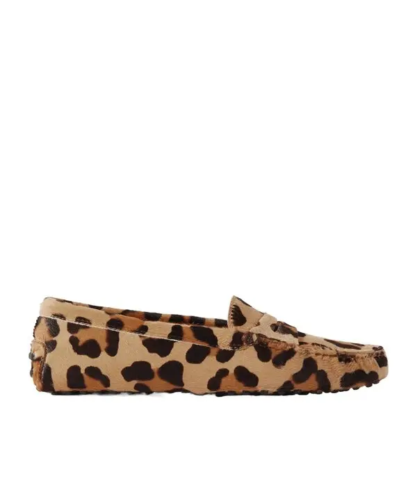 TOD'S Leopard-print Calf Hair Loafers - Brown