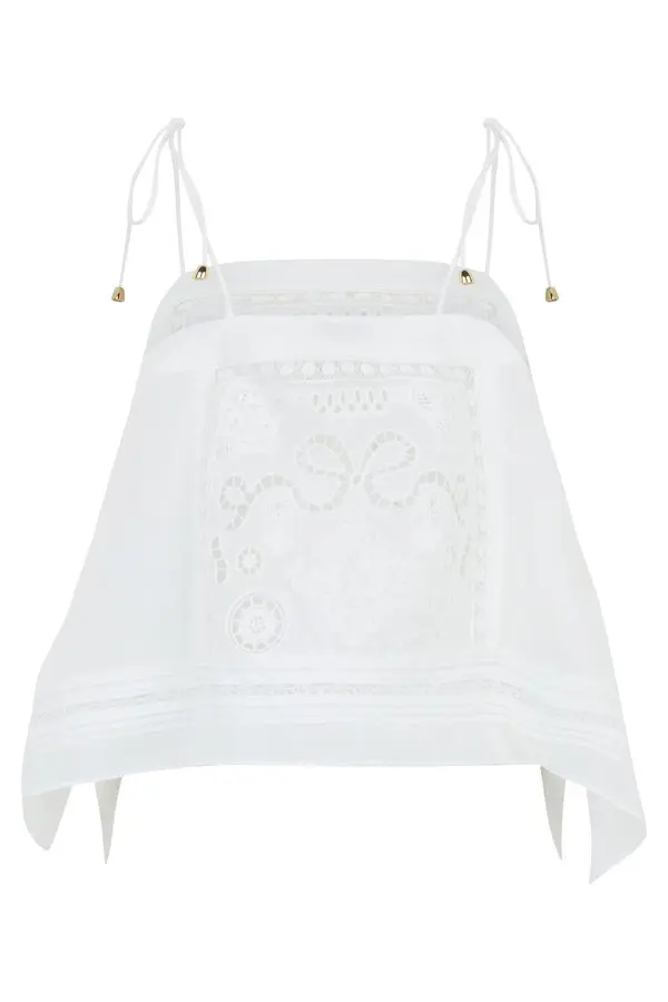 SELF-PORTRAIT Embroidered Lace-up Cropped Top