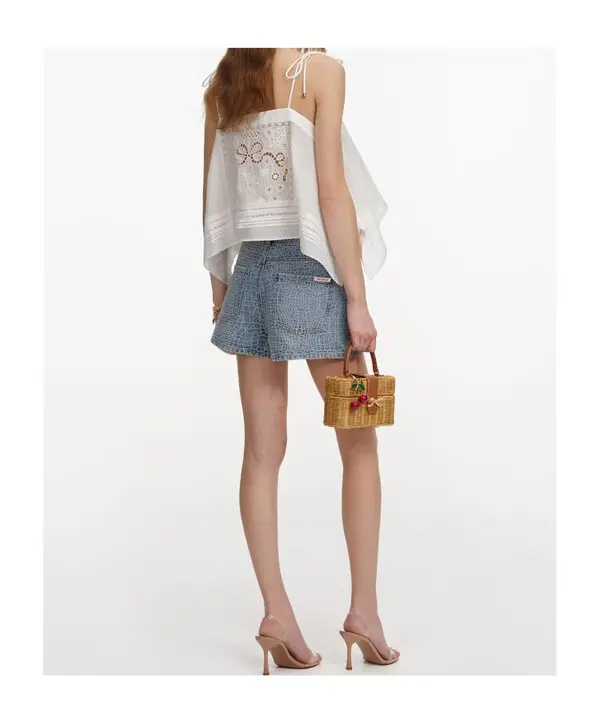 SELF-PORTRAIT Embroidered Lace-up Cropped Top