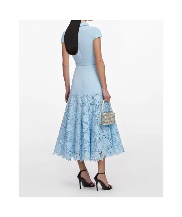 SELF-PORTRAIT Crepe Lace Midi Dress With High Neck And Belt