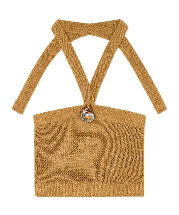 Alanui Halter Neck Knit Top With Embellishment - Brown