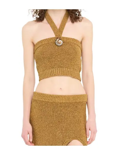 Alanui Halter Neck Knit Top With Embellishment - Brown