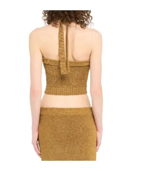 Alanui Halter Neck Knit Top With Embellishment - Brown