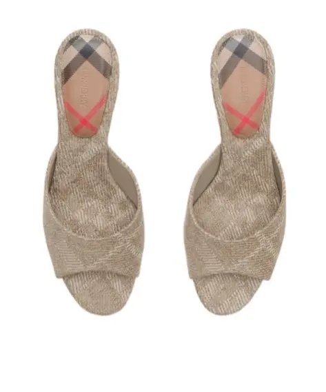 Burberry Checked Slip-on Mules With Kitten Heel - Beige