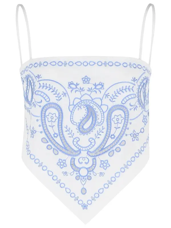 SELF-PORTRAIT Embroidered Top - White/blue