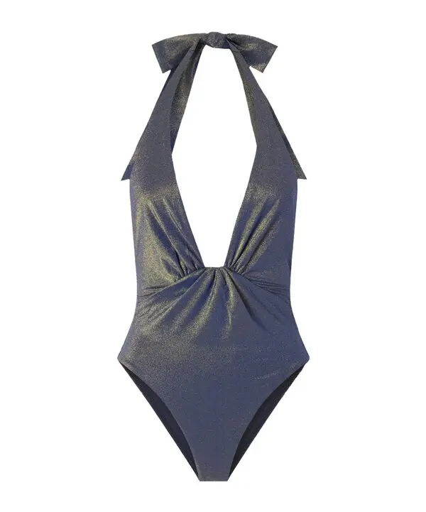Zimmermann Aster Metallic Halterneck One Piece Swimsuit - Blue