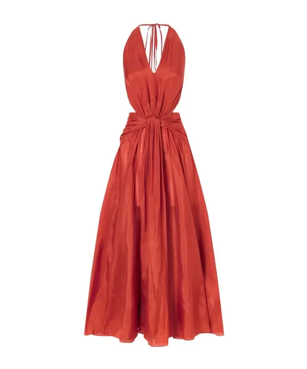 Zimmermann Indra Knotted Silk Halterneck Maxi Dress - Red