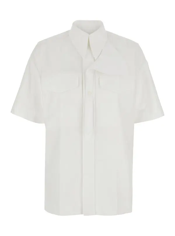 Bottega Veneta Cotton Button-up Short-sleeve Shirt With Detachable Gusset - Chalk
