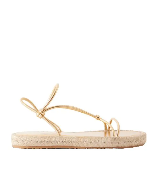 GIANVITO ROSSI Metallic Leather Espadrille Flat Sandals - Nude