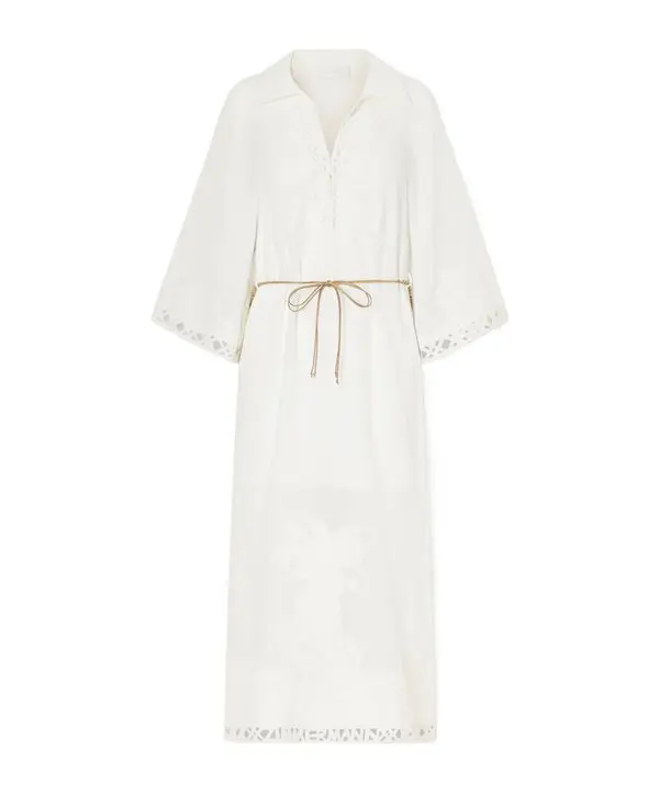 Zimmermann Indra Embroidered Belted Ramie Maxi Dress - White