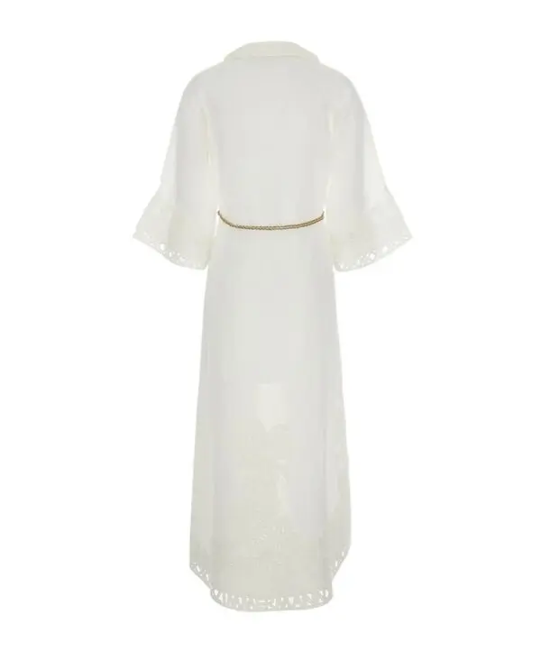 Zimmermann Indra Embroidered Belted Ramie Maxi Dress - White