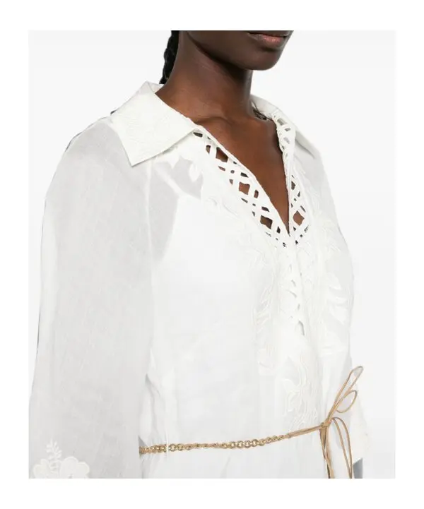 Zimmermann Indra Embroidered Belted Ramie Maxi Dress - White