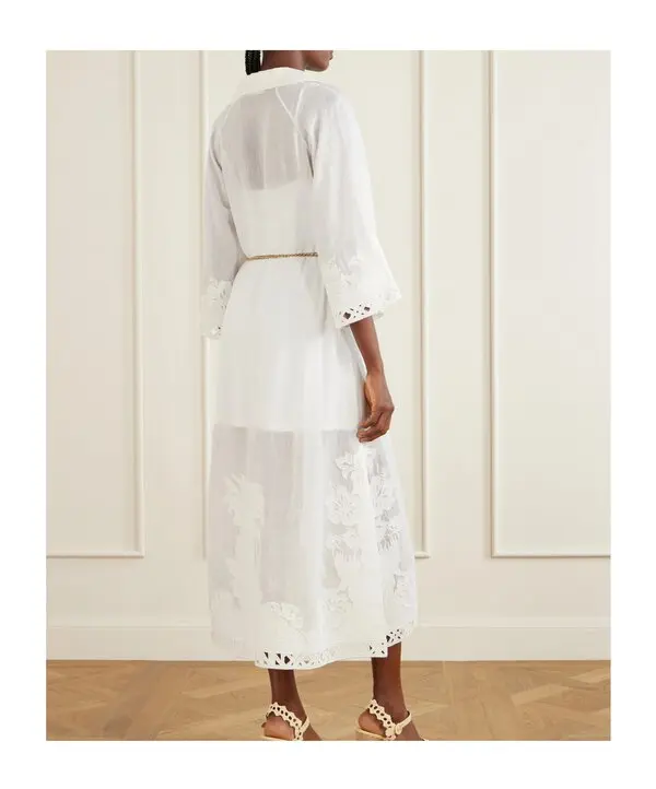 Zimmermann Indra Embroidered Belted Ramie Maxi Dress - White
