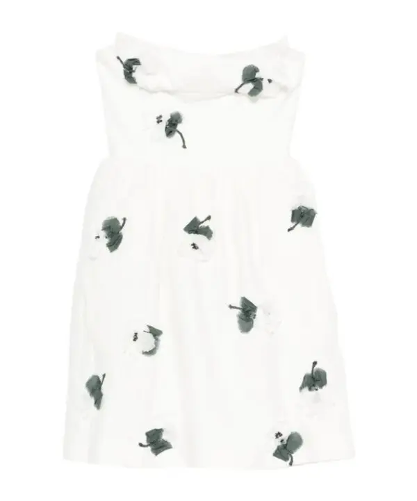 SHUSHU/TONG Floral Appliqué Strapless Mini Dress - White/green