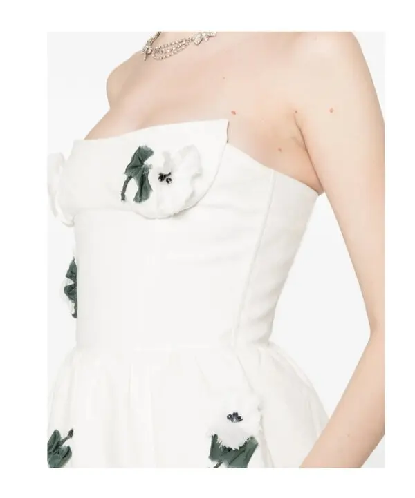 SHUSHU/TONG Floral Appliqué Strapless Mini Dress