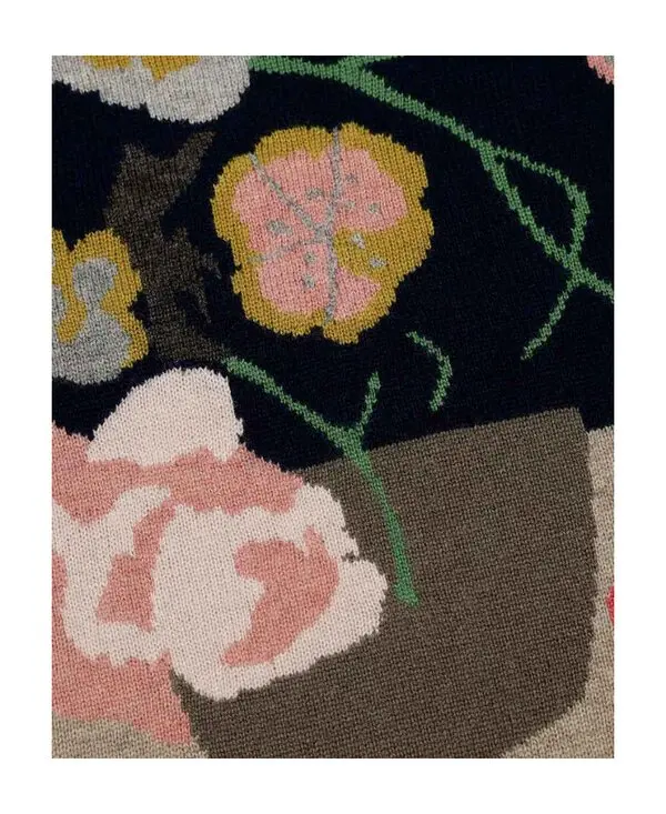 Max Mara Round Neck Long Sleeve Floral Knit Pullover