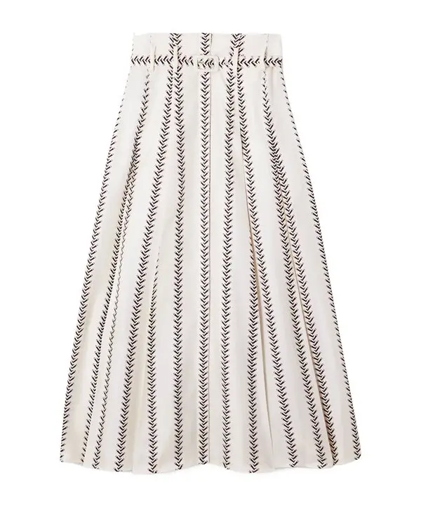Gabriela Hearst Dugald Belted Pleated Silk Midi Skirt - White