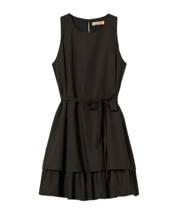 TWINSET Sleeveless Round Neck Layered Dress With Buckle Detail
