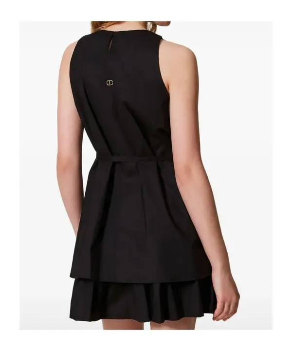 TWINSET Sleeveless Round Neck Layered Dress With Buckle Detail