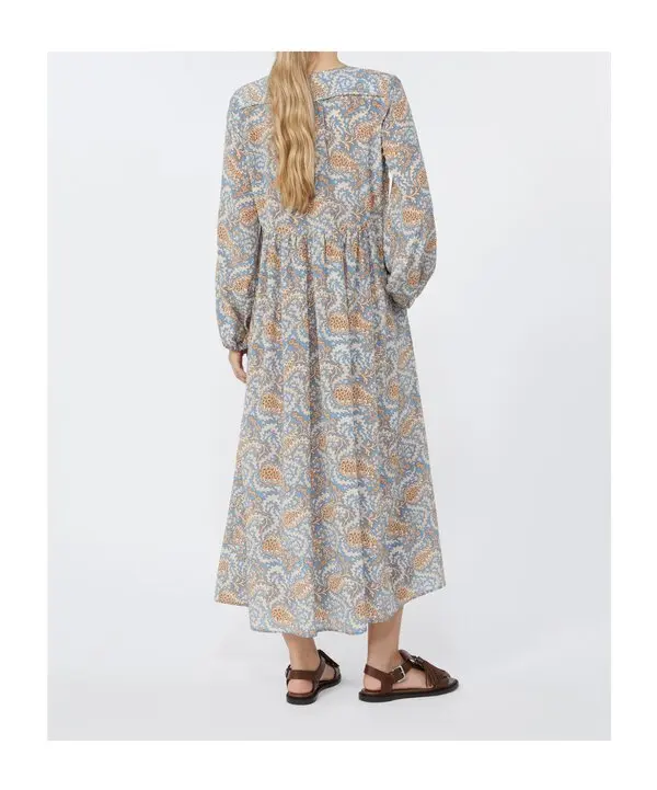 Max Mara V-neck Long Puff Sleeve Printed Midi Dress
