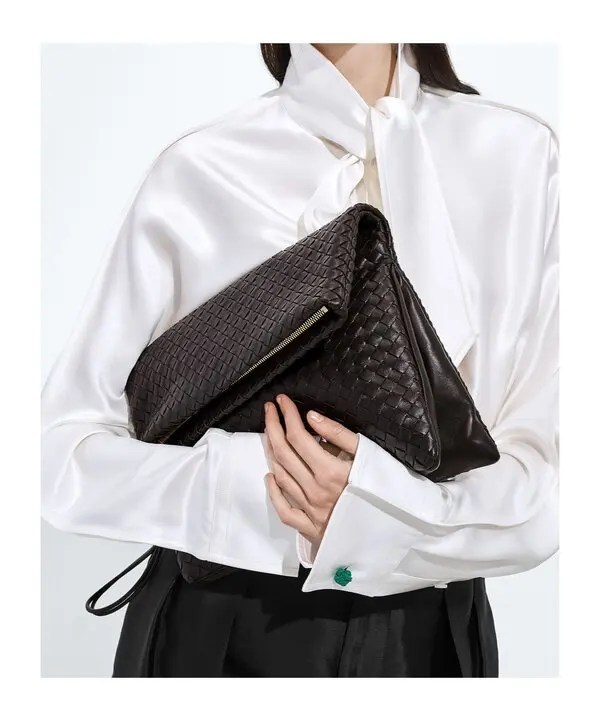 Bottega Veneta Intrecciato Nappa Leather Giornale Pouch - Espresso