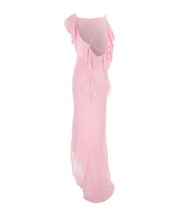 SELF-PORTRAIT Georgette Frill Maxi Dress - Pink