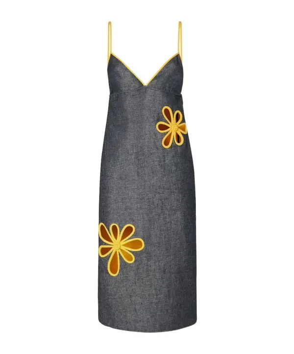 Fendi V-neck Denim Midi Dress - Blue