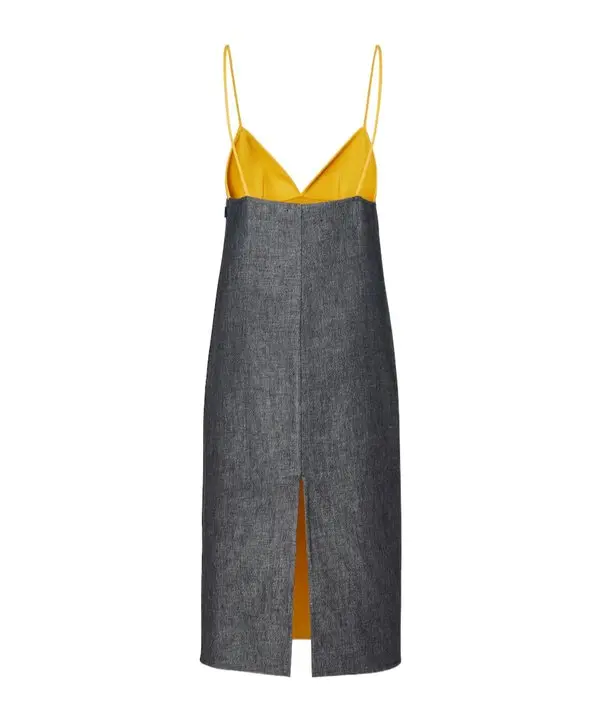 Fendi V-neck Denim Midi Dress With Ajour Motif - Blue