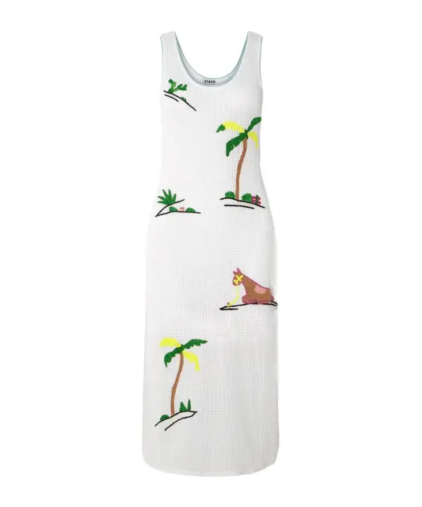 Staud Luma Embroidered Cotton Knit Dress - White