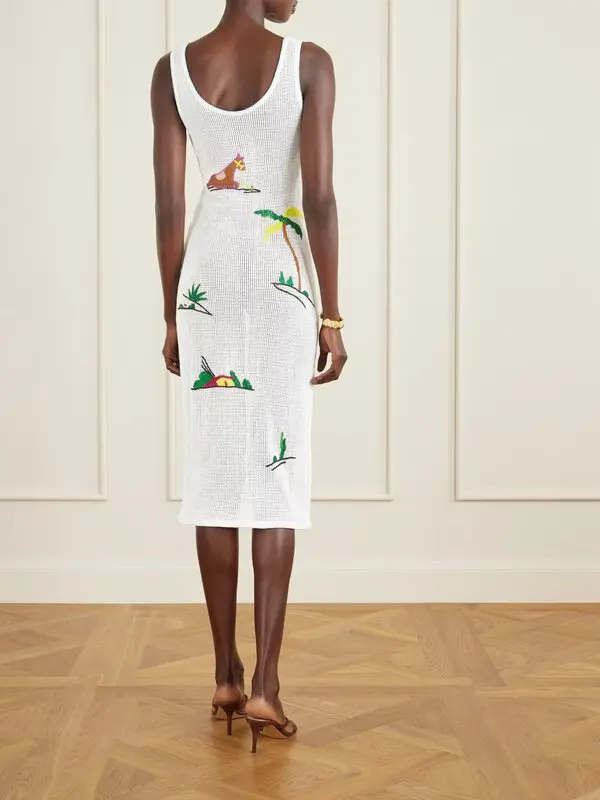 Staud Luma Embroidered Cotton Knit Dress