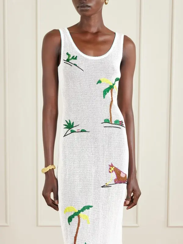 Staud Luma Embroidered Cotton Knit Dress