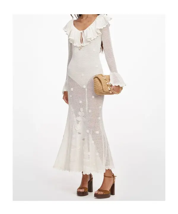SELF-PORTRAIT Crochet Floral Embellished Midi Dress