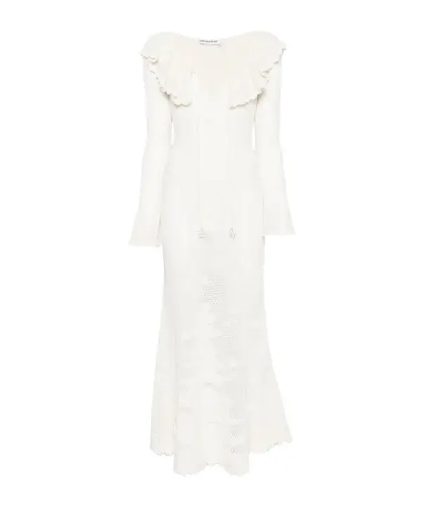 SELF-PORTRAIT Crochet Floral Embellished Midi Dress - White