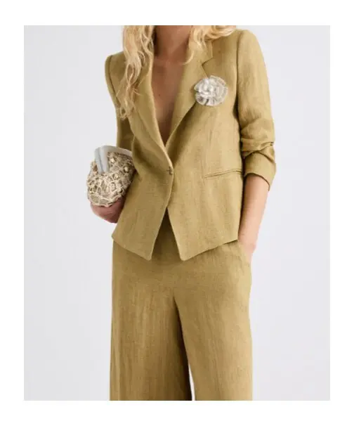 Marella Slim-fit Faded Linen Blazer - Khaki