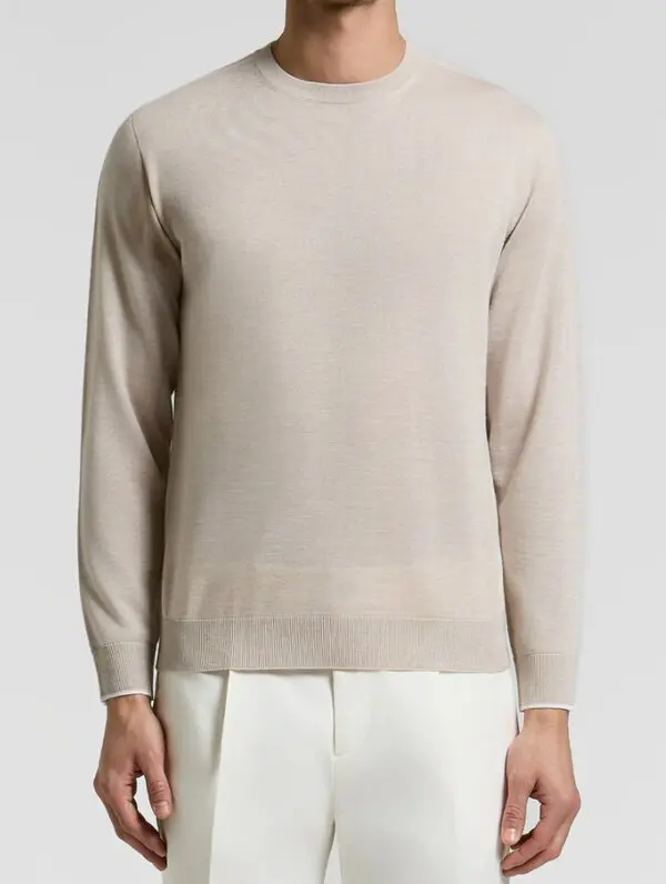 Peserico Crewneck Jumper With Contrasting Stripe Trim - Nude