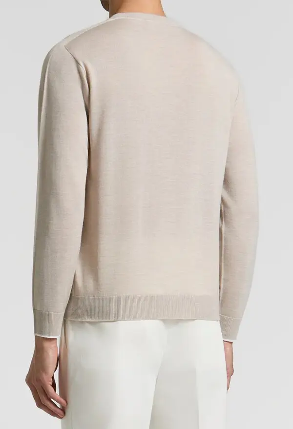 Peserico Crewneck Jumper With Contrasting Stripe Trim - Nude