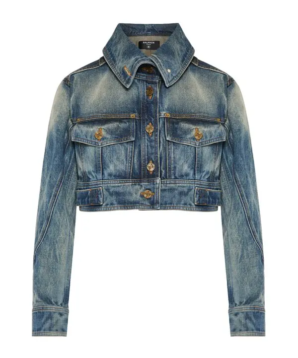 Balmain High-collar Two-pocket Denim Jacket
