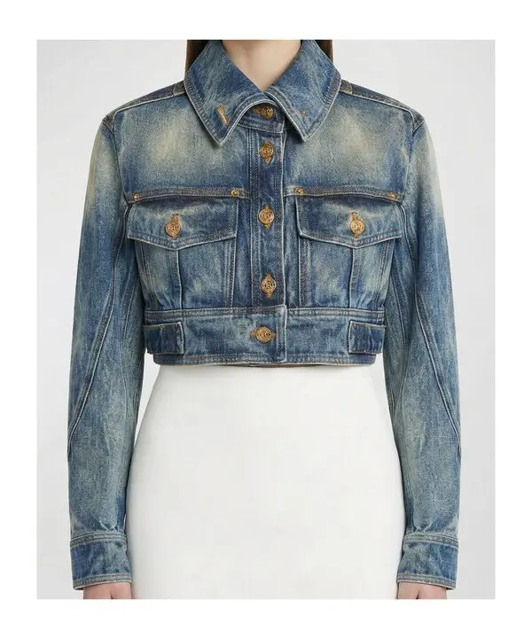 Balmain High-collar Two-pocket Denim Jacket