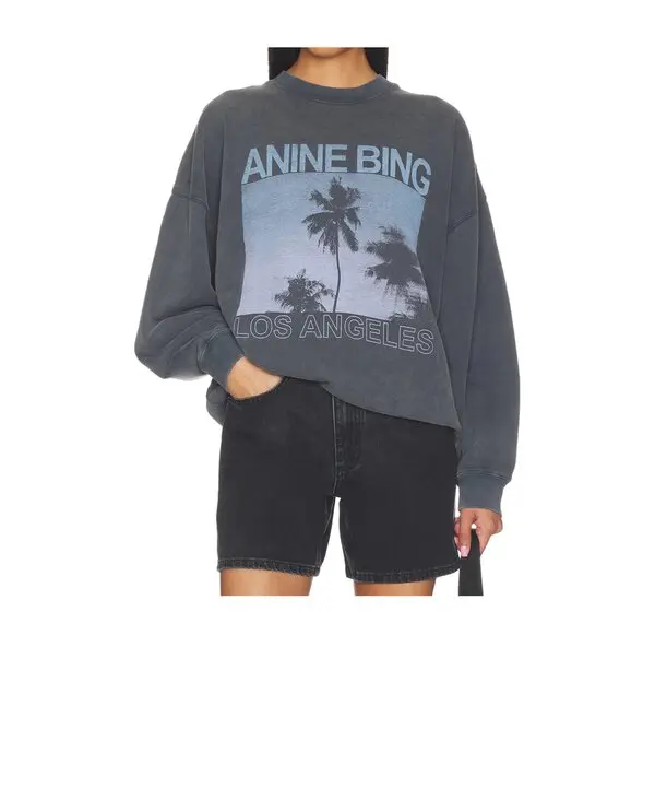 ANINE BING Graphic Crewneck Sweatshirt - Washed Ash