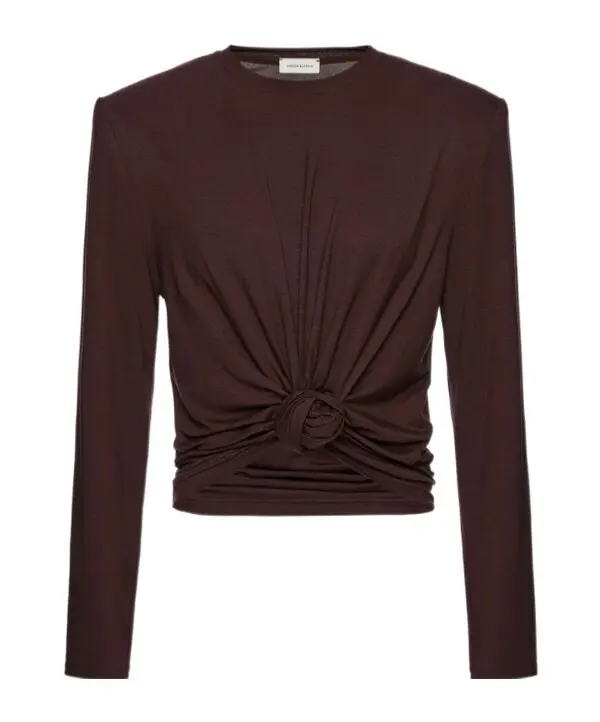 Magda Butrym Knotted Longsleeve Jersey Blouse - Brown