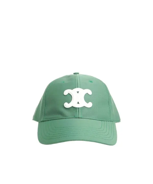 Celine Triomphe Baseball Cap In Washed Cotton Gabardine - Green