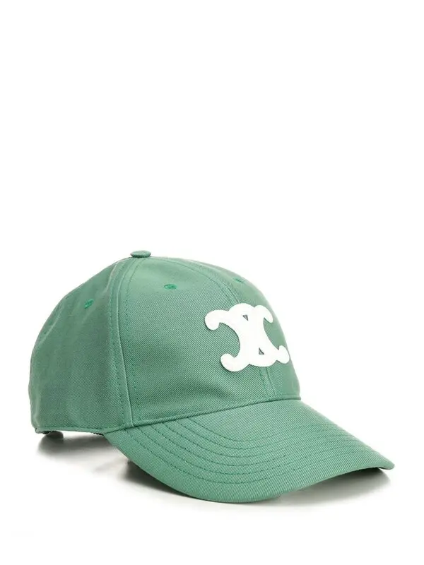 Celine Triomphe Baseball Cap In Washed Cotton Gabardine - Green