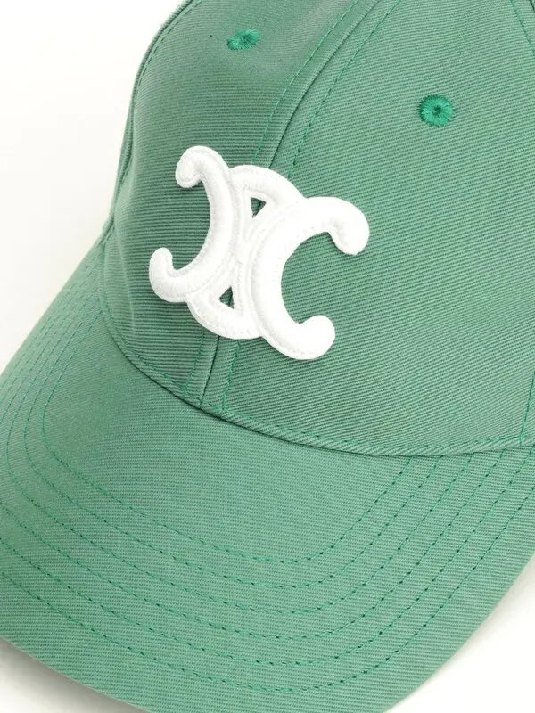 Celine Triomphe Baseball Cap In Washed Cotton Gabardine - Green