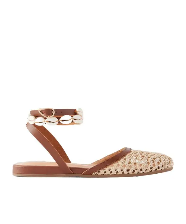 ANCIENT GREEK SANDALS Filothea Embellished Leather-trimmed Crocheted Sandals - Brown